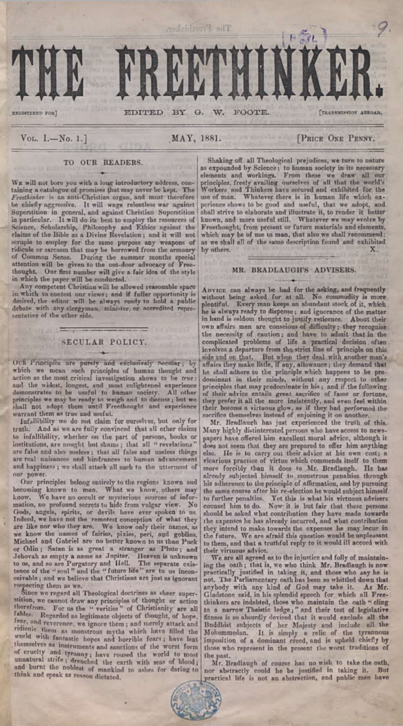 Image of the week: the first issue of the Freethinker—to mark the opening of our digital archive ...