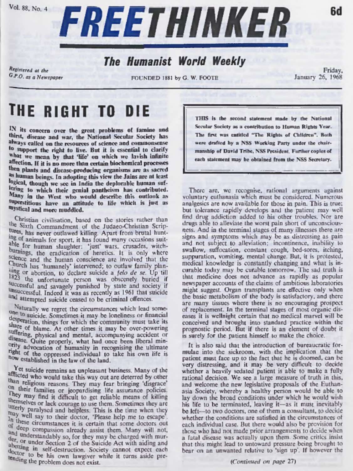 The Right to Die: The Freethinker and the Assisted Dying Debate Over ...